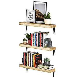 Wallniture Arras 24" Floating Shelves for Storage, Bookshelf Living Room Decor, Kitchen Storage Shelves, Wall Shelves for Bathroom Decor, Bedroom Wall Shelf and Office Decor Set of 3, Burnt, Wood