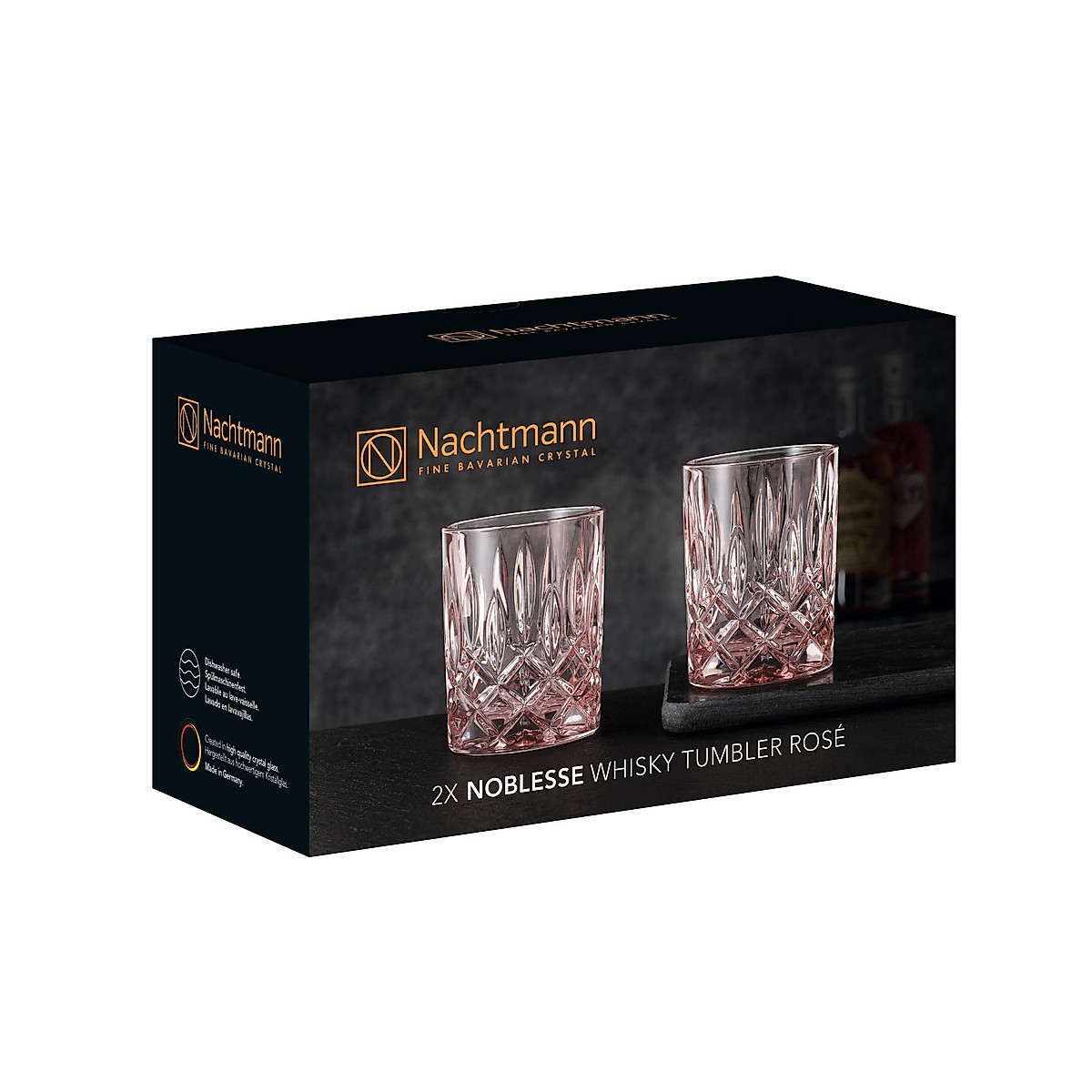 Nachtmann Noblesse Collection 4” Whiskey Tumbler, Made of Fine Crystal Glass, Glass for Bourbon, Whiskey, & Other Beverages, 10.4-Ounces, Dishwasher Safe, Set of 2 (Rose)