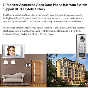 AMOCAM Video Intercom Entry System, Wired 7 inches LCD Monitor Video Door Phone Doorbell with 5PCS ID Card for 2 Units Apartment, Support Monitoring, Dual Way Door Intercom, ID Keyfob Unlock