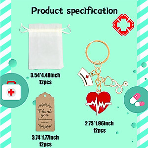 12 Sets Nurse Party Favors Nurse Graduation Decorations Doctor keychains with Red Heart Stethoscopes Organza Bags Thank You Cards for Graduation Party Supplies Hospital Medical Themed Party Decor