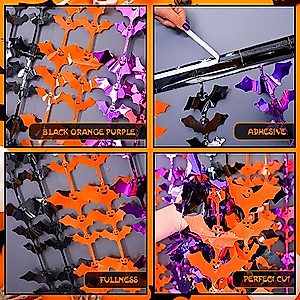 LOLStar Halloween Party Decoration, 2 Pack Black Orange and Purple Bat Photo Booth Props, 3.3 x 6.6 ft Halloween Foil Fringe Curtains, Halloween Photo Backdrop Streamers for Halloween Party Supplies