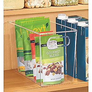 mDesign Plastic Slim Organizing Bin for Kitchen Pantry Cabinet, Fridge or Freezer, Food Organization Storage Bin with Handles, Pantry or Kitchen Storage Organizer Bins, Ligne Collection, 4 Pack, Clear