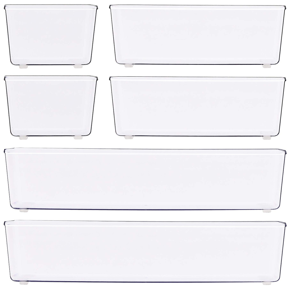 6 Pack - Simple Houseware Clear Plastic Desk Drawer Organizers