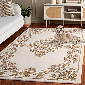 SAFAVIEH Aubusson Collection Area Rug - 5' x 8', Ivory & Green, Handmade Traditional Wool, Ideal for The Living Room, Bedroom, Dining Room (AUB301A-5)