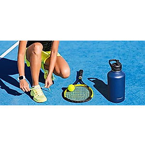 CIVAGO 32 oz Insulated Water Bottle With Straw, Stainless Steel Sports Water Cup Flask with 3 Lids (Straw, Spout and Handle Lid), Wide Mouth Travel Thermo Mug, Midnight Black