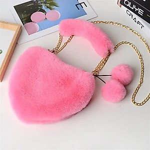 Soft Warm Faux Fur Handbag Fuzzy Crossbody Bag Heart Shape Soft Plush Purse for Winter Women Wallets (Pink)