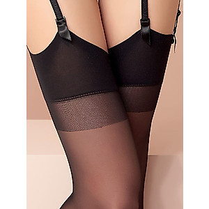 Trasparenze Sara All Sheer Stockings with Signature Logo - Made in Italy (Black, Large)