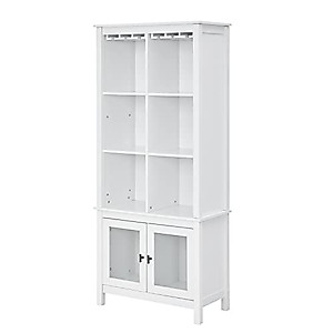 Home Source Jill Zarin White Bar Cabinet Bookshelf with Glass Doors