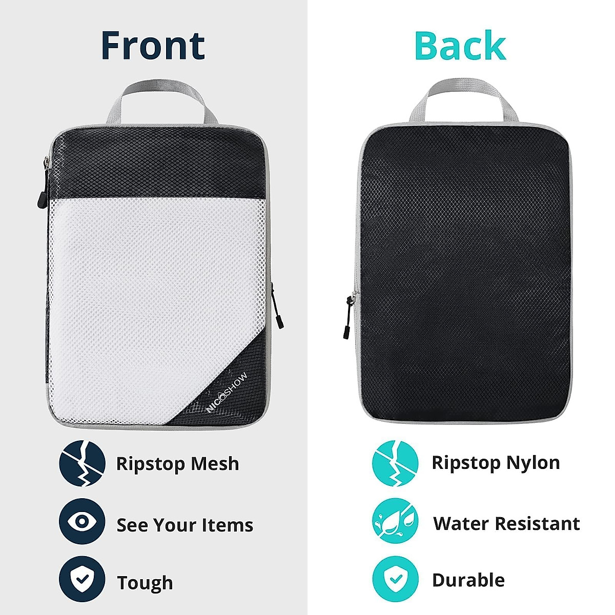 NICOSHOW 3 Set Compression Packing Cubes, Packing Cubes for Travel Compression, Compressible Packing Cubes Travel Essentials, Packing Organizers for Carry-on Luggage Suitcase, Black