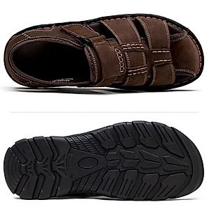 Jousen Men's Sandals Leather Closed Toe Sandal Outdoor Water Sport Beach Sandal Hiking (AMY663 Dark Brown 11)
