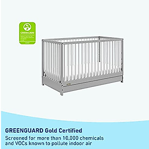 Graco Teddi 5-in-1 Convertible Crib with Drawer (Pebble Gray with White) – GREENGUARD Gold Certified, Crib with Drawer Combo, Full-Size Nursery Storage Drawer, Converts to Toddler Bed, Full-Size Bed