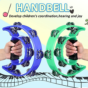 7 Pieces Double Row Tambourine Half Moon Musical Tambourine Plastic Tambourines Musical Instrument Handheld Tambourine Percussion Metal Jingles Hand Held Percussion Drum for Party Performance Concert