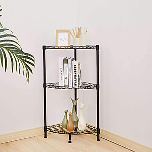FRITHJILL 3-Tier Adjustable Corner Wire Shelving,Metal Wire Shelving Rack Unit Storage Organizer Tower,Black