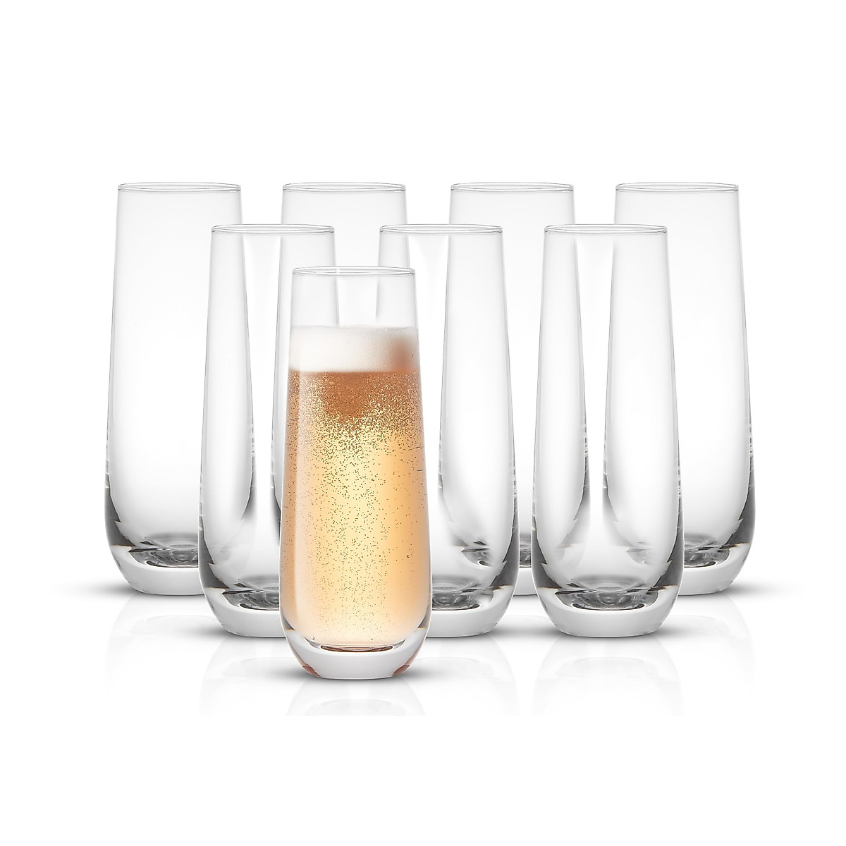 JoyJolt Milo Stemless Champagne Flutes Set of 8 Crystal Glasses. 9.4oz Champagne Glasses. Prosecco Wine Flute, Mimosa Glasses Set, Cocktail Glass Set, Water Glasses, Highball Glass, Bar Glassware