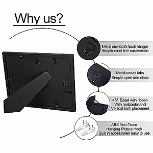 ELSKER&HOME 8.5x11 Picture Frame - Black Sturdy Wood Composite Certificate Frame - Semi-Tempered Glass - Includes Hanging Hardware and Desktop Easel - for Document/Diploma Frame (4 Pack)