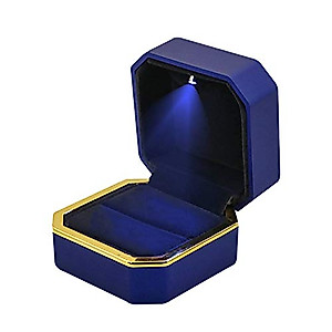 GBYAN Ring Box with LED Light Jewelry Display Gift Box for Proposal,Engagement, Wedding (blue)