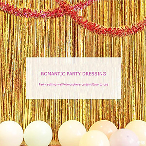 Foil Fringe Curtain Backdrop Glitter Fringe Rain Curtain for Party/Birthday/Graduation Decorations and New Year Eve Set of 2. 3.2ft x 9.8 ft(Gold)