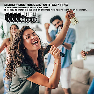 LNQ LUNIQI 4 Sets Microphone Holders Wall- Mounted Microphone Stand Black Wireless Microphone Hanging Microphone Accessories for KTV Home