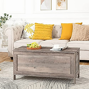 HOOBRO Storage Chest, Retro Toy Box Organizer with Safety Hinge, Sturdy Entryway Storage Bench, Wooden Look Accent Furniture, Easy Assembly, Greige BG100CW01