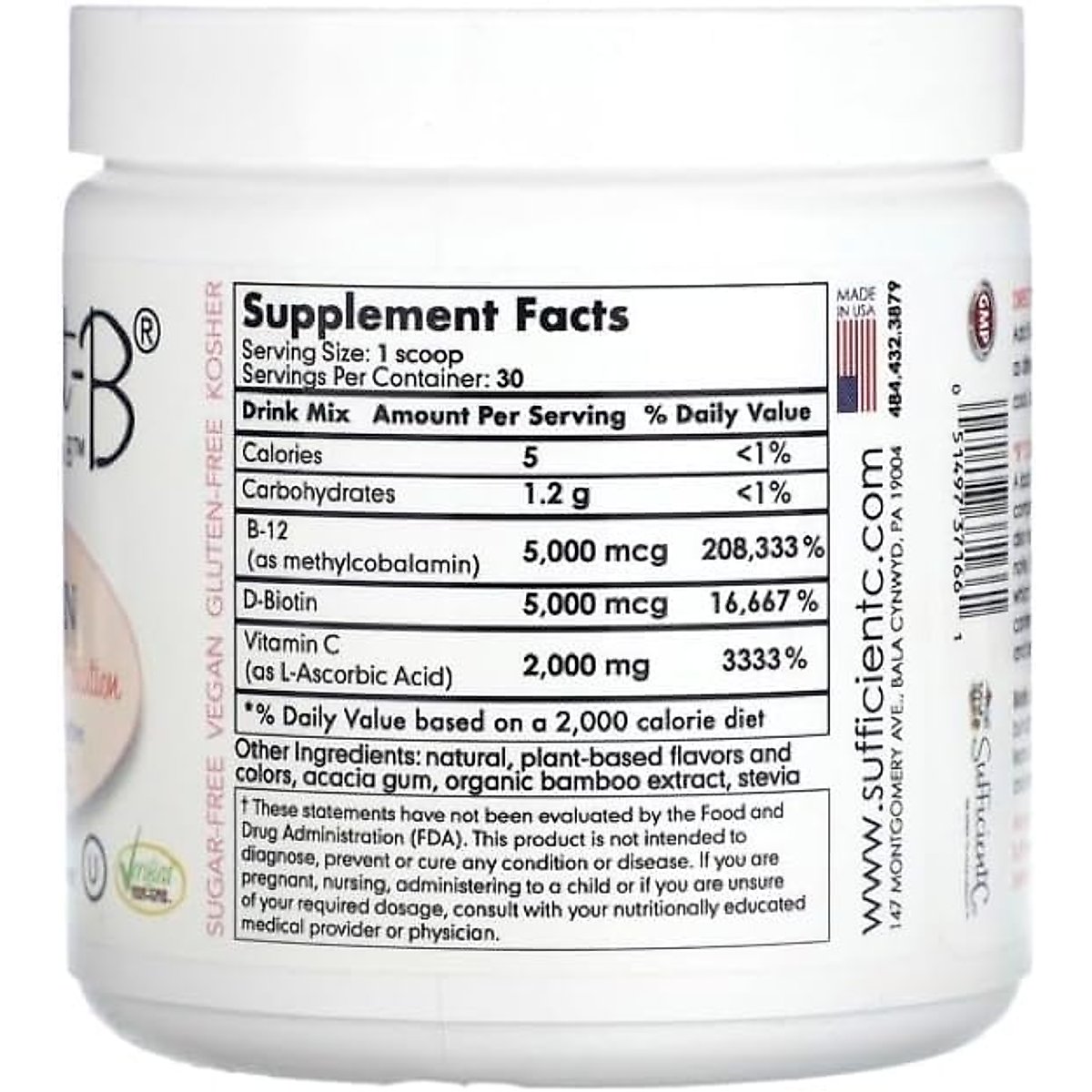 Sufficient-C Abundant-B High-Dose Methyl B-12 and Biotin Pink Lemonade Energy Drink Mix Solution - Flavor w/Function in Each Refreshing sip!