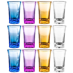 Macepason 12 Pieces Shot Glasses with 4 Colors 1.2 Ounce Acrylic Shot Glasses Set Plastic Shot Glasses 1.2oz for Tequila, Shooter, Cocktail, Spirits and Liquors