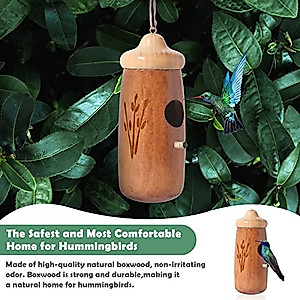 Lezmarket Hummingbird House, 3 Shapes Hummingbird Houses for Outside Hanging for Nesting, Boxwood Hummingbird Nest with Nesting Material & Red Ribbon, for Garden Decoration Wild Bird Conservation.