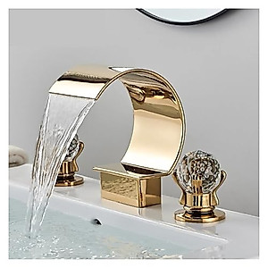Crystal Handle Waterfall Bathroom Vanity 3 Hole 2 Handle Sink Mixer Faucet(Nickel)