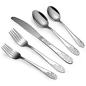 Bekith 40-Piece Silverware Flatware Set for 8, Stainless Steel Silverware Flatware Cutlery Set, Include Knife/Fork/Spoon, Mirror Finished, Dishwasher Safe