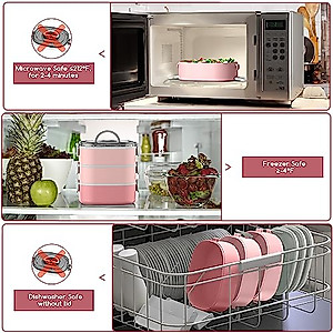 KHOXU Bento Lunch Box, Stackable 3 Layers Bento Box Adult Lunch Box, 94OZ Large Capacity Lunch Containers, Lunch Box Kids with Accessories Kit , Leak-Proof, Food-Safe Materials, Pink