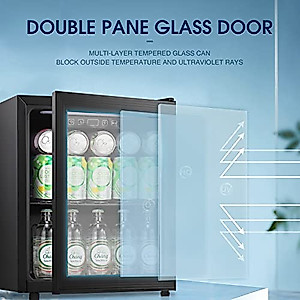 R.W.FLAME Beverage Refrigerator Cooler, Mini fridge with Double Glass Door and LED Lights, Small Refrigerator for Office, Home or Bedroom, Wine Cooler Digital Temperature Control