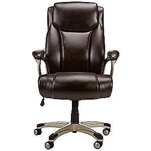 Amazon Basics Big & Tall Executive Computer Desk Chair with Lumbar Support, Adjustable Height and Tilt, 350Lb Capacity, Brown with Pewter Finish