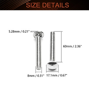 MroMax 8PCS Carriage Bolts M8x60mm Half Round Head Square Neck Bolt Fasteners 304 Stainless Steel Neck Carriage Bolt Silver Tone