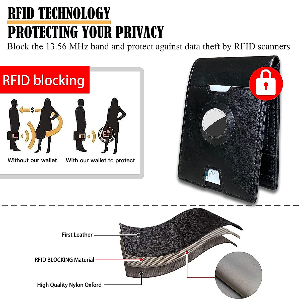 Bifold AirTag Wallets with RFID Blocking, Slim Front Pocket with Built-in Case Holder for Airtag (Airtag is not included)