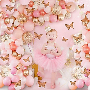 150pcs Rose Gold Pink Butterfly Balloon Garland Arch Kit Theme Baby Shower Birthday Bachelorette Party Decorations for Girl Women, Rose Gold Pink Balloons, Baby Girl Balloon