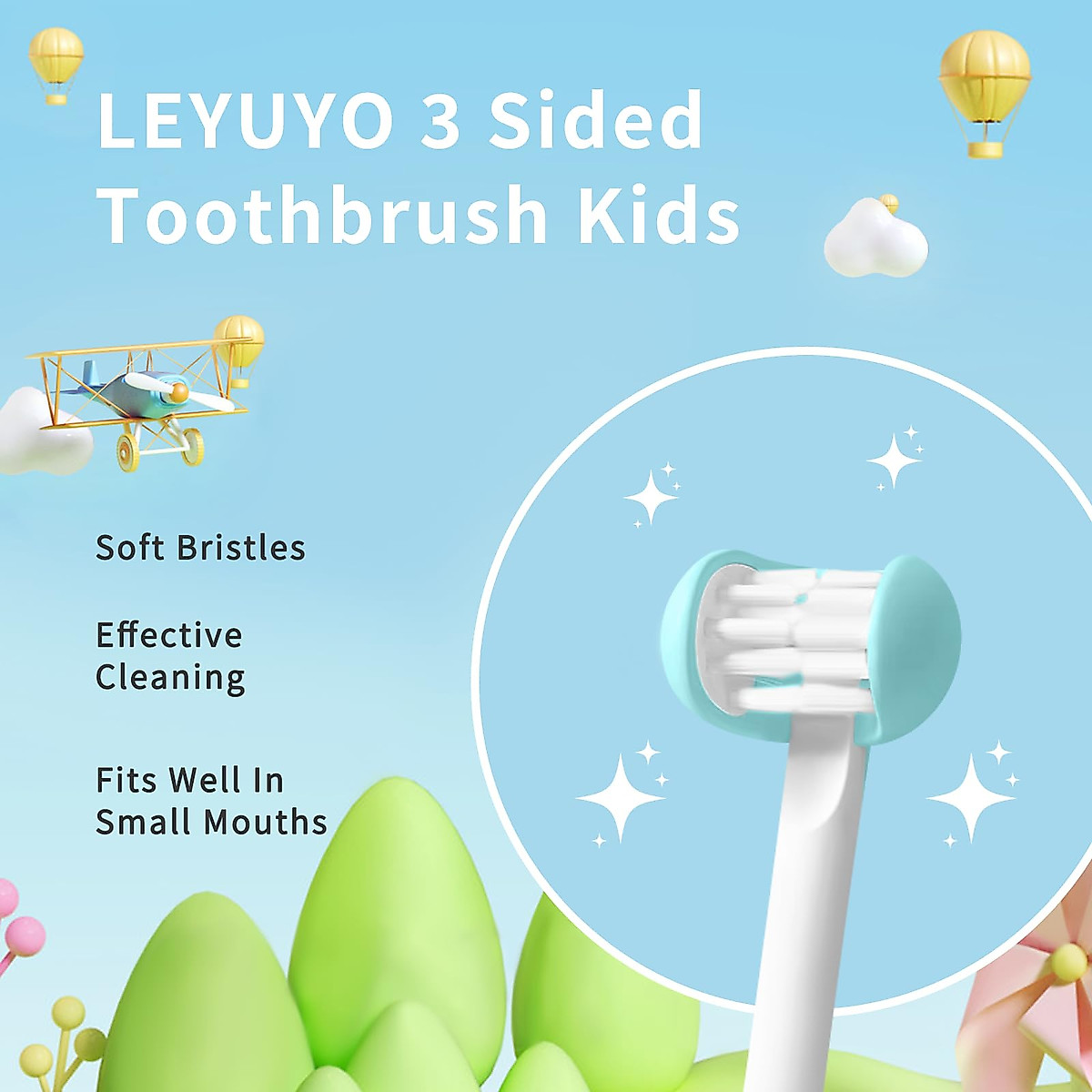 LEYUYO 3 Sided Toothbrush Kids, Soft Bristles Toddler Toothbrush, Boys Girls Toothbrush, Autism Training Toothbrush, 360° Oral Teeth Cleaning