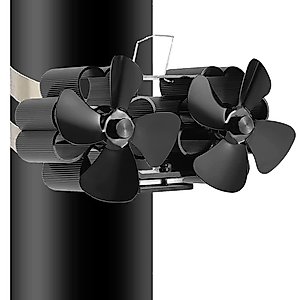 TEENGSE Heat Powered 8 Blade Wood Stove Fan, Flue Pipe Hanging Fireplace Fan for Home Wood Burning Stove Silent Indoor Stove Accessory Heat Distribution-Black with Magnetic Thermometer