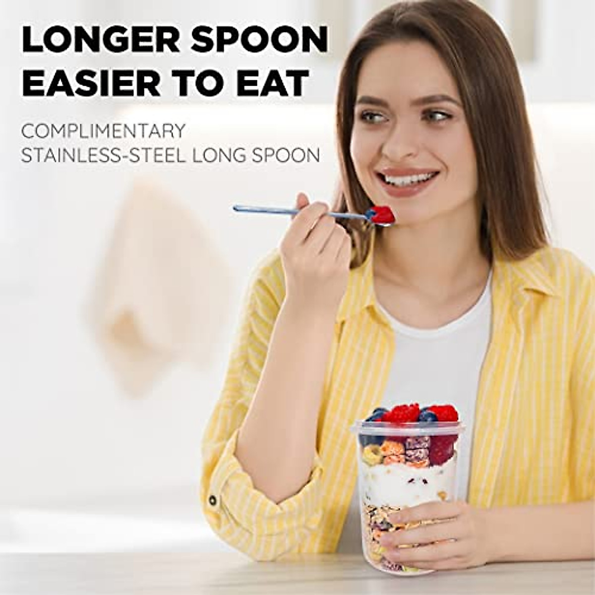 Overnight Oats Container with Lids (Set of 4) plus the Spoon - Perfect for meal prep and breakfast on the go, Oatmeal Container To-Go, Overnight Oats Containers With Lids, Overnight Oats Jars, Microwave Safe BPA Free