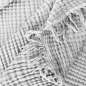 DerF HOME Muslin Cotton Bed Blanket for Couch Adult, 4-Layer Pre-Washed, Breathable Super Soft, Lightweight Summer Blanket Twin Bed Throw Blanket, (Light Grey 60"x80" inches)