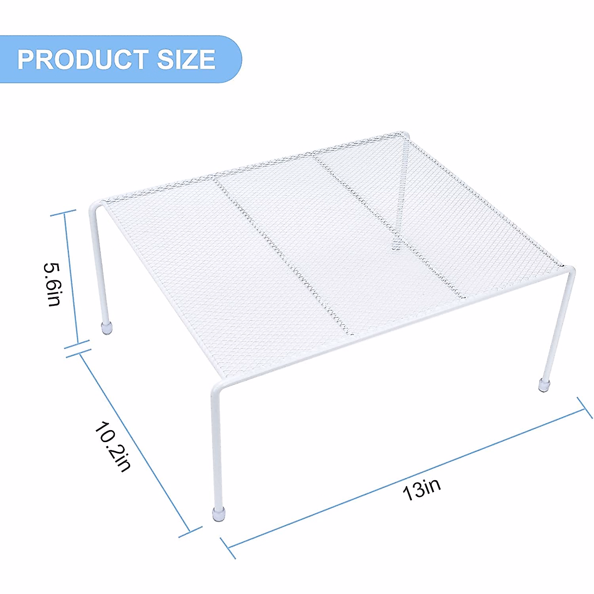 Set of 2 Mesh Kitchen Shelves Cabinet Storage Shelf Rack (13.1 x 10.2 Inch) ，Kitchen Bathroom Pantry Cupboard Desk Home Office, Fridge, Cabinet, Bathroom Cupboard, Non-Slip Plastic Feet (2, White)