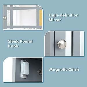 Tangkula Wall-Mounted Bathroom Cabinet, 2-in-1 Storage Organizer with Mirror Door, Wall-Mounted Medicine Cabinet with Adjustable Shelf & 3 Open Compartments for Bathroom, Living Room, Entryway