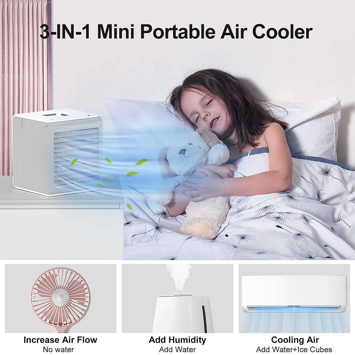 Cozzyben Mini Air Conditioner Portable Water Small USB Ac Unit Personal Evaporative Swamp Cooler Ice Fan for Desk Room Bedroom Car Camping Tent