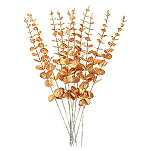 NOLITOY 10Pcs Eucalyptus Leaves Gold Home Decor Green Leaves Artificial Flowers Green Leaves Decor Faux Silver Eucalyptus Fall Decor Plants Artificial Greenery Stems Plastic Vase Decors