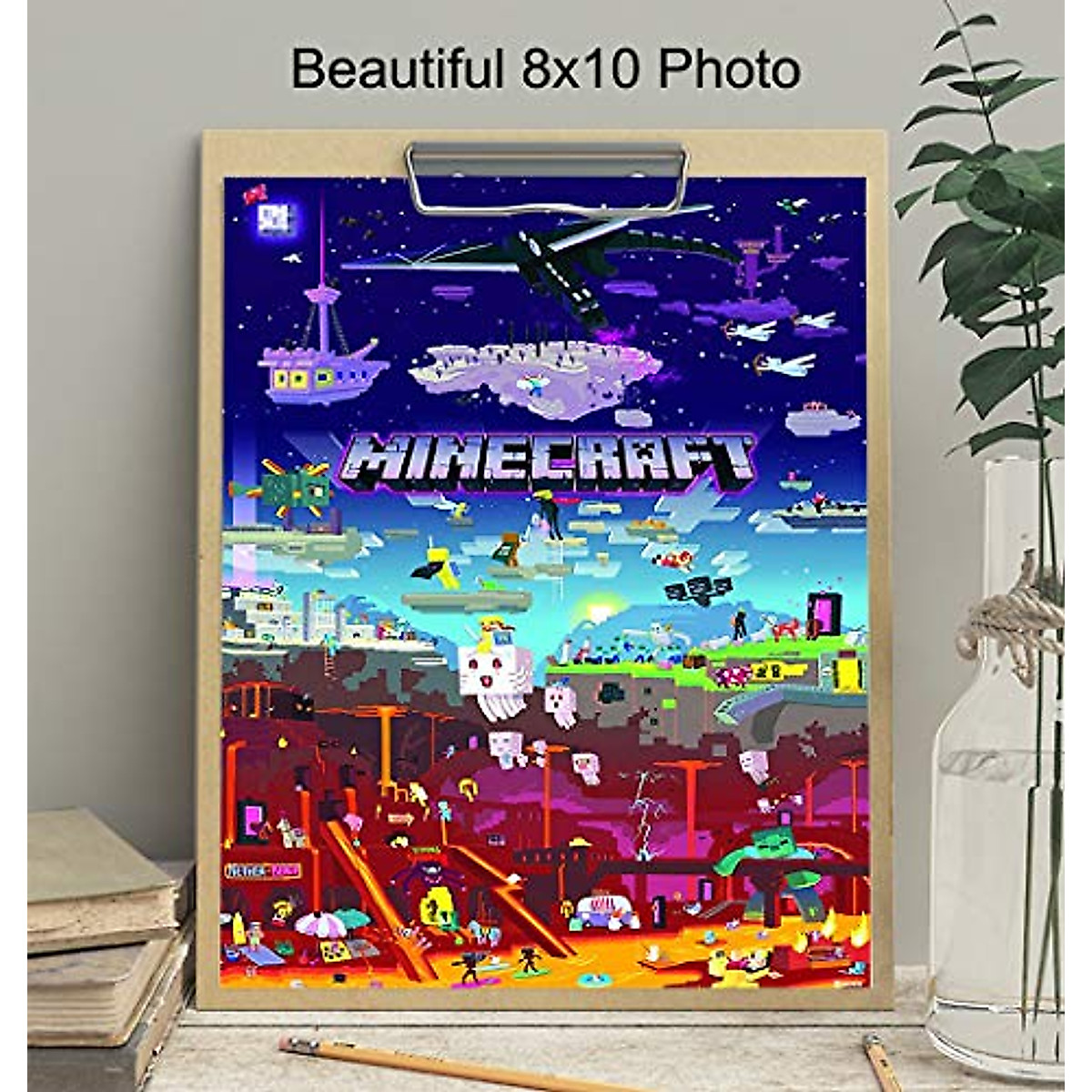 Minecraft Poster - 8x10 Minecraft Wall Decor - Minecraft Party Decorations - Cool Unique Gift for Boys, Men, Gamer, Video Game, Arcade Games, Xbox, Nintendo, Gaming Fan - Game Room Decor