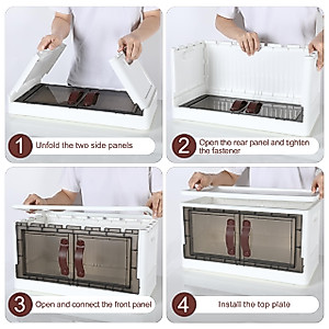 YSSOA Plastic Storage Bins with Lids, 50Gal-5 Tiers, White-Clear Brown Door