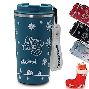 GEMFUL Travel Coffee Mug 17 oz Tumbler Gifts Screw Top Termos Fits in Car Cup Holder for Lover Female or Male