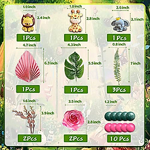 UFROMSKY 22pcs Safari Jungle Animal Cake Toppers Flower Balls Cake Decoration with Boho Palm Leave Forest Animal Toys and Artificial Flowers for Boys Girls Safari Theme Birthday Party Supplies