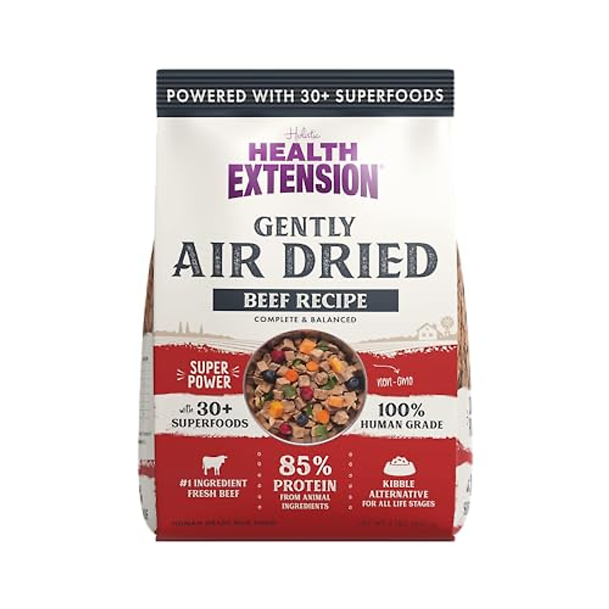 Health Extension Gently Air Dried Beef Dog Food, (2lb, 907 g) – Complete & Balanced with 85% Animal Protein and 30+ Superfoods for All Life Stages