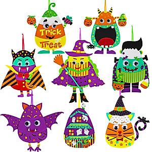 Winlyn 24 Sets Halloween Crafts Kits Fall Crafts DIY Halloween Ornaments Decorations Art Sets Pumpkin Monster Jack-o'-Lantern Foam Stickers Arts and Crafts Googly Eyes for Kids Classroom Activities
