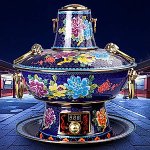 Chafing Dishes Saucepans With Lids Non Stick Hotel Cloisonne Copper Hot Pot Household Electric Carbon Dual-purpose Fire Boiler Old-fashioned Mutton Hotpot Craftsmanship (Color : A, Size : 34cm)