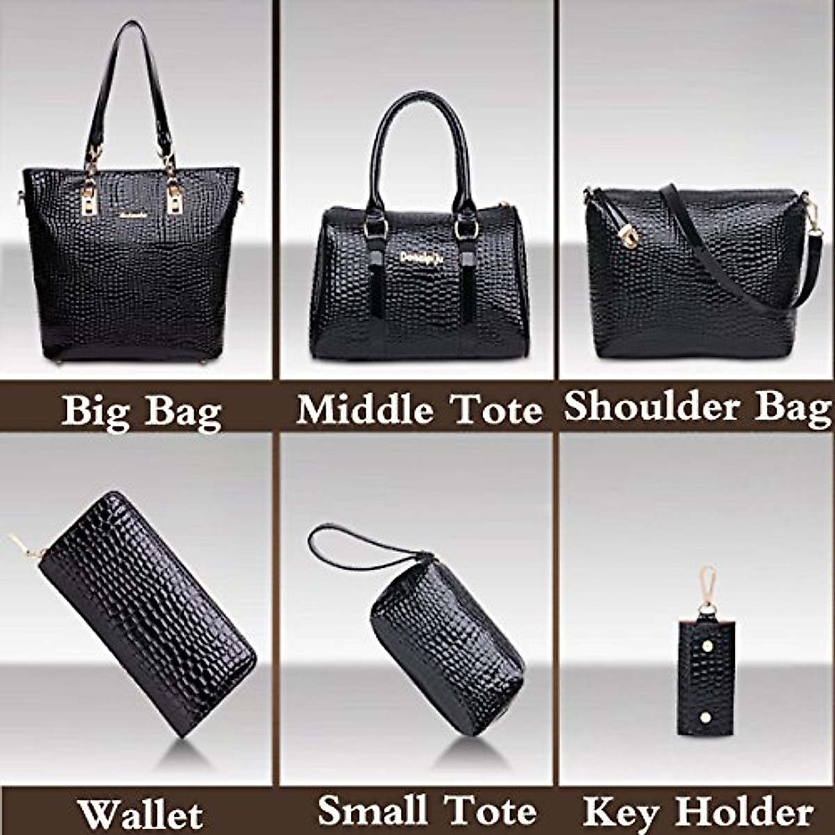 FiveloveTwo Womens Ladies 6 Pieces Handbag Set Hobo Clutch Top Handle Totes Satchels Crossbody Bags and Purse Large Bag+Tote+Shoulder Bag+Wallet+Card Holder